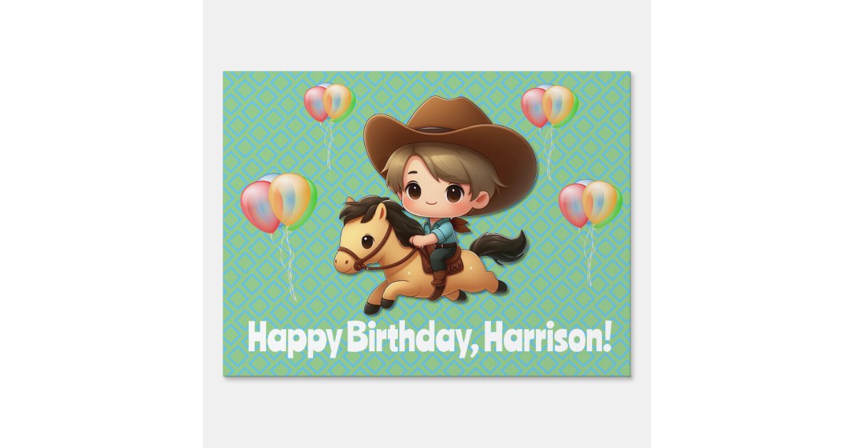 Western Young Cowboy on Horseback Birthday Sign | Zazzle