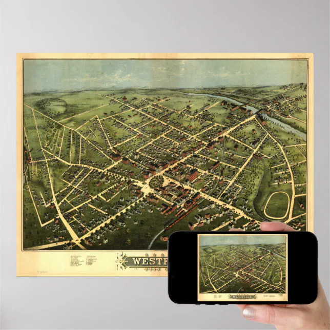 Westfield Massachusetts 1875 Antique Panoramic Map Poster | Zazzle