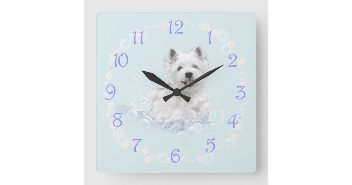 Westie Bath Time Fun Square Wall Clock | Zazzle