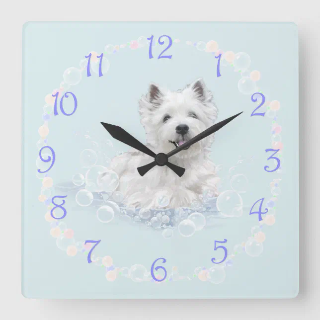 Westie Bath Time Fun Square Wall Clock | Zazzle