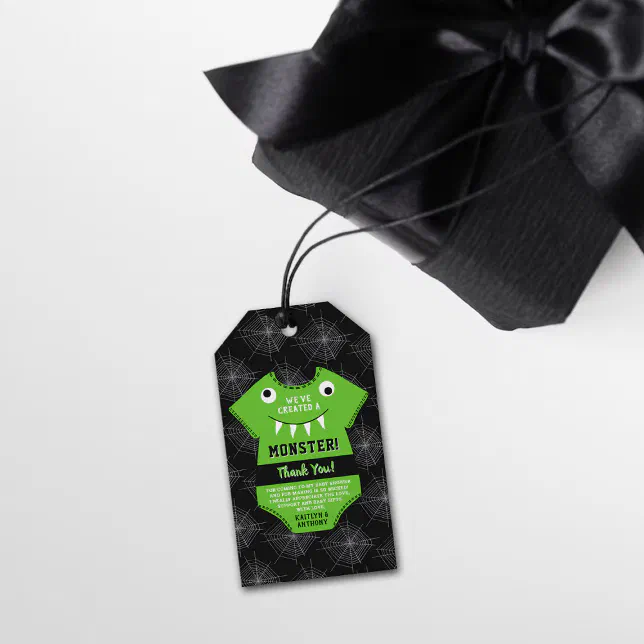 "We've Created A Monster" Halloween Baby Shower Gift Tags | Zazzle