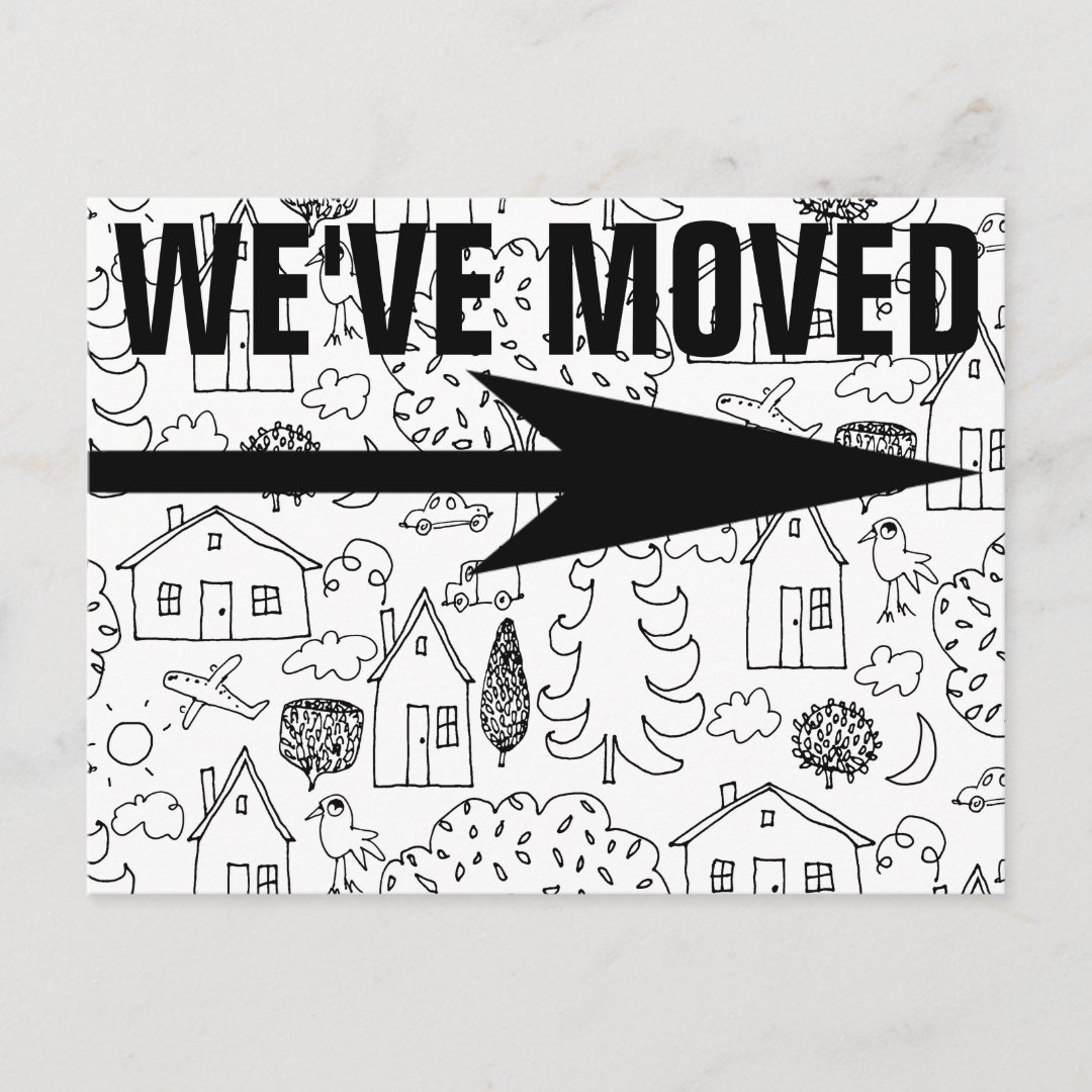 We've Moved Black White City Cartoon Moving Announcement Postcard | Zazzle