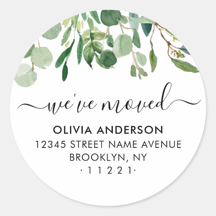 We've Moved Botanical Foliage Moving Announcement Classic Round Sticker ...