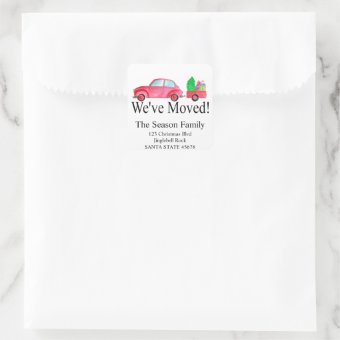 We've Moved Car and Christmas gifts address Square Sticker | Zazzle