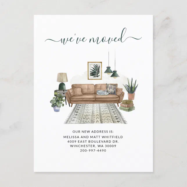 We've Moved Chic Living Room Moving Announcement Postcard | Zazzle