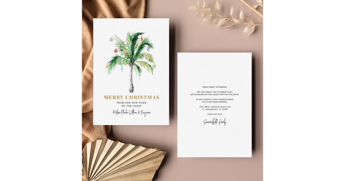 We've Moved Christmas Holidays Palm Tree Moving Holiday Card | Zazzle