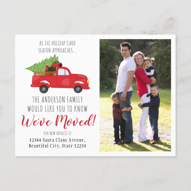 We've Moved Christmas Truck Photo Holiday Moving Announcement Postcard ...