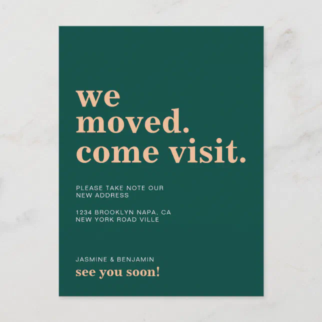 We've Moved Come Visit Dark Green Moving Announcement Postcard | Zazzle