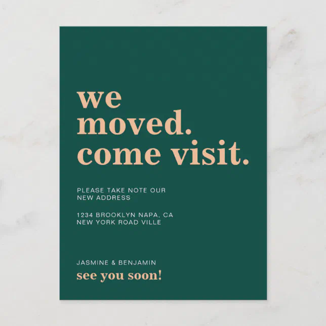 We've Moved Come Visit Dark Green Moving Announcement Postcard | Zazzle