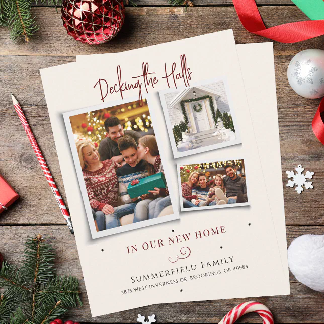 We've Moved Family Photo Collage Christmas Moving Holiday Card | Zazzle