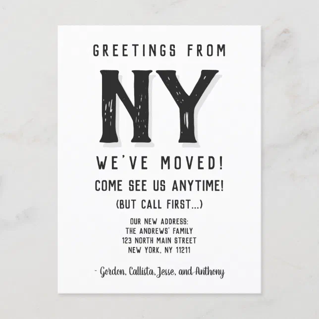 We've Moved Funny Sassy Black Simple New Address Announcement Postcard ...