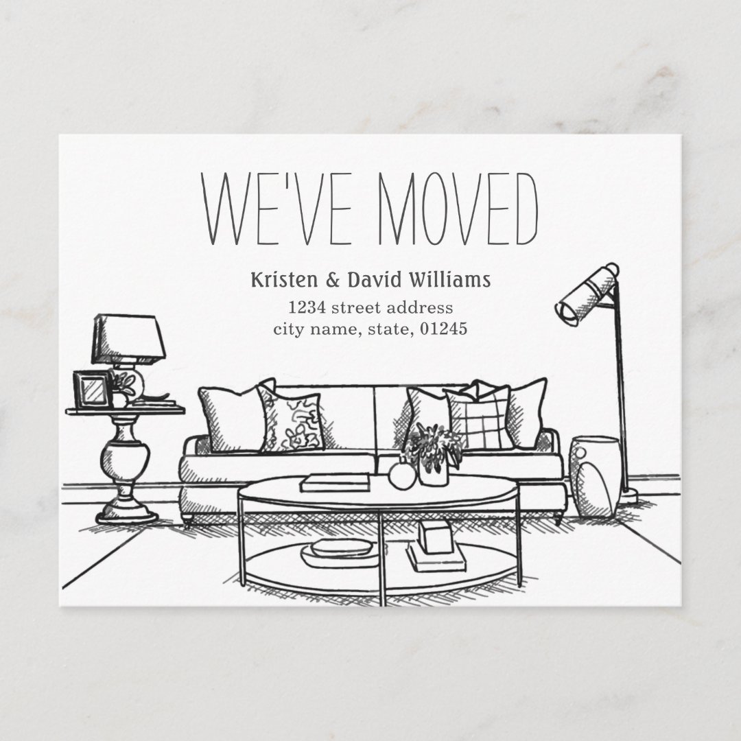 We've Moved Hand Drawn Moving Announcement Postcard | Zazzle