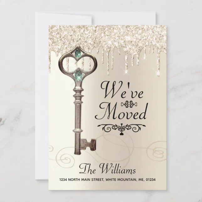 We've Moved Key Dripping Glitter Change of Address Announcement | Zazzle