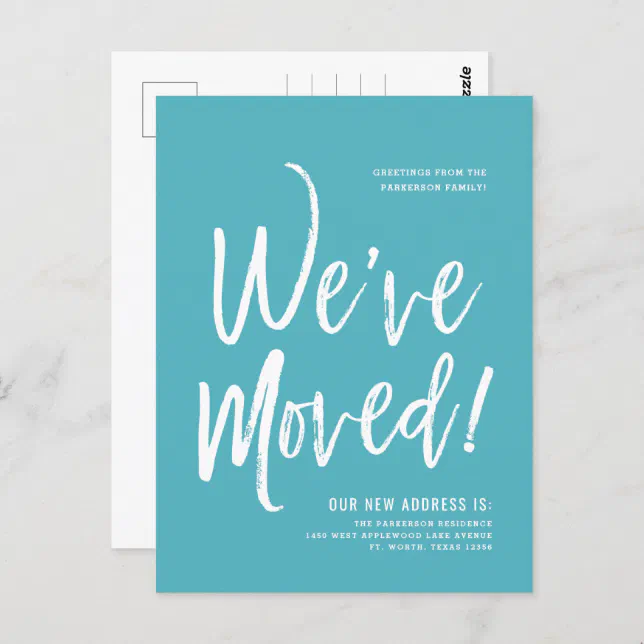 We've Moved Minimal Sapphire Blue New Address Postcard | Zazzle