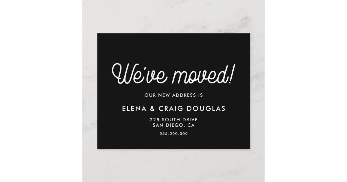 We've moved - Moving announcement black Postcard | Zazzle