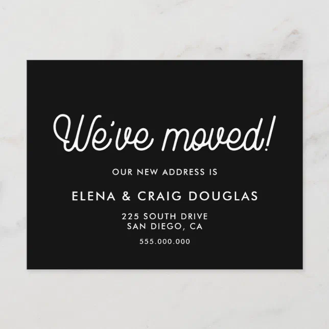We've moved - Moving announcement black Postcard | Zazzle
