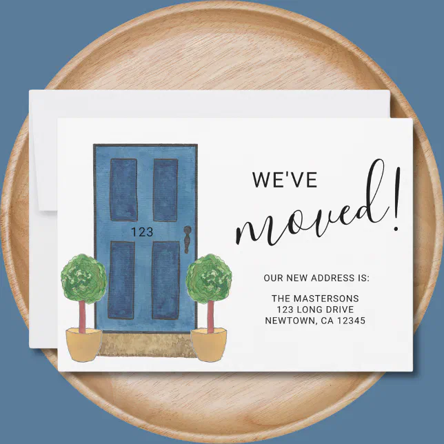 We've Moved New Address Blue Watercolor Door Announcement | Zazzle