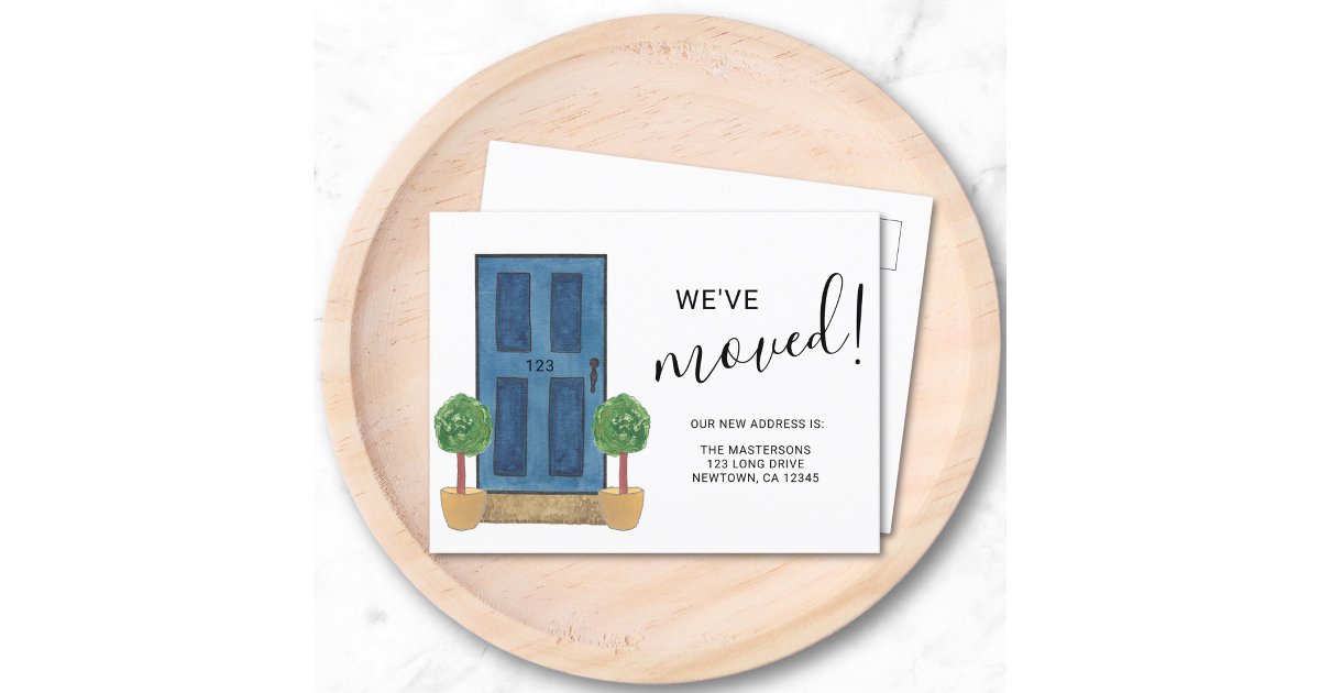 We've Moved New Address Blue Watercolor Door Announcement Postcard | Zazzle