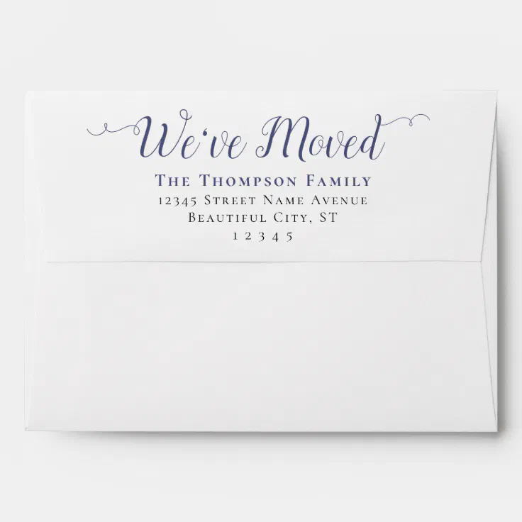 We've Moved New Address Dusty Blue Script Moving Envelope | Zazzle