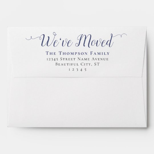 We've Moved New Address Dusty Blue Script Moving Envelope | Zazzle.com