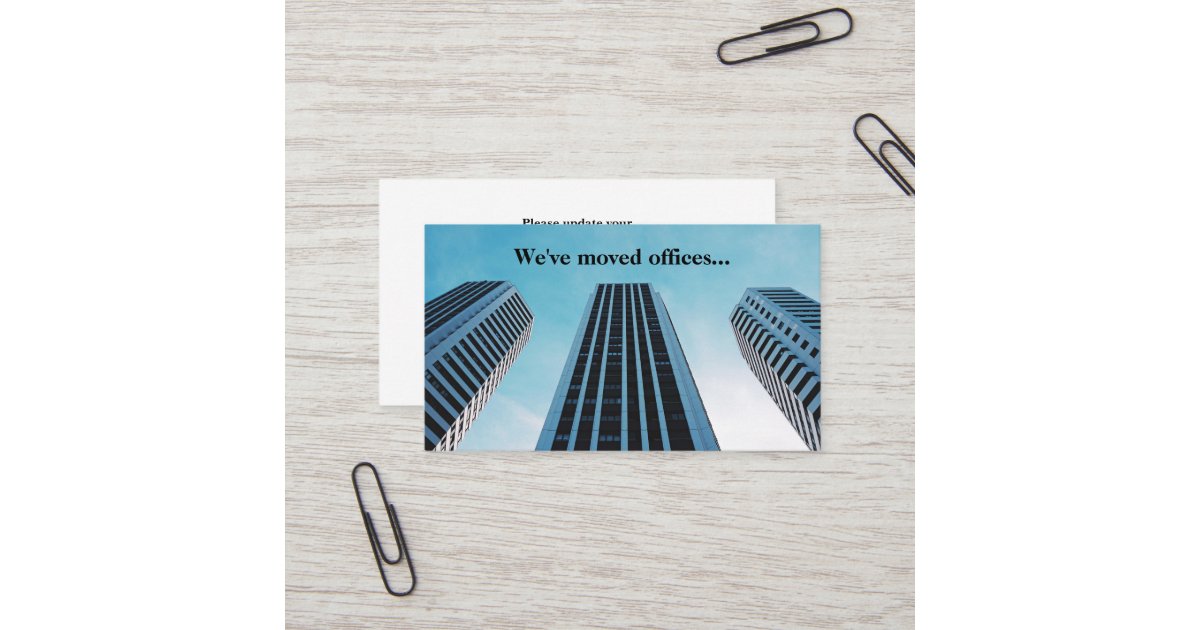 We've Moved Offices Skyline Photo Moving Business Card | Zazzle