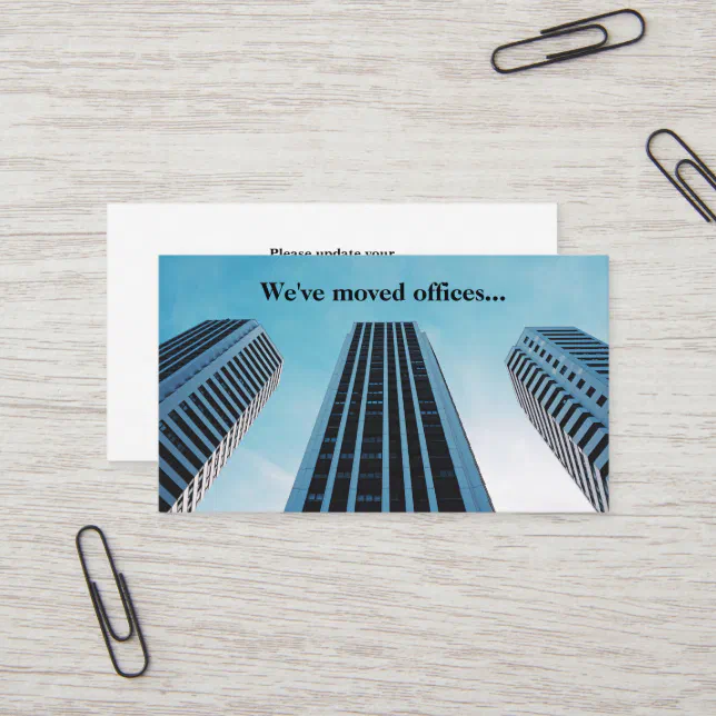We've Moved Offices Skyline Photo Moving Business Card | Zazzle