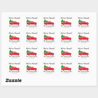 We've Moved Pickup truck Christmas Gifts Square Sticker | Zazzle