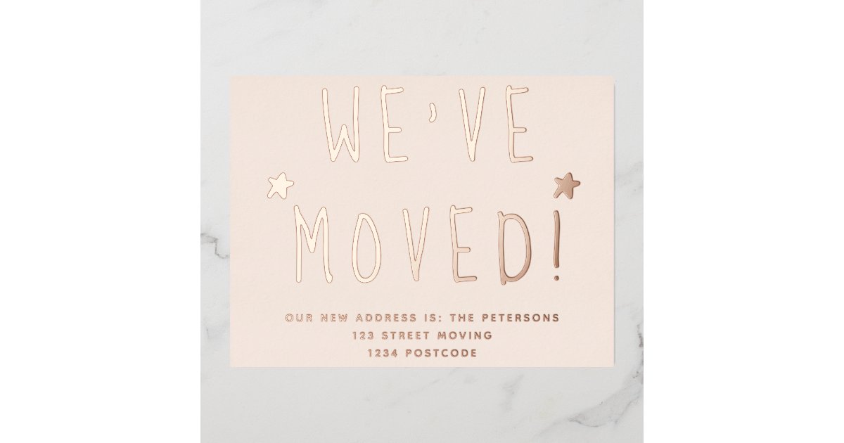 We've moved simple big black white script moving foil invitation ...