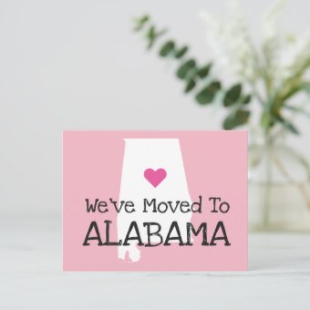 We've Moved to Alabama Pink Heart Postcard | Zazzle