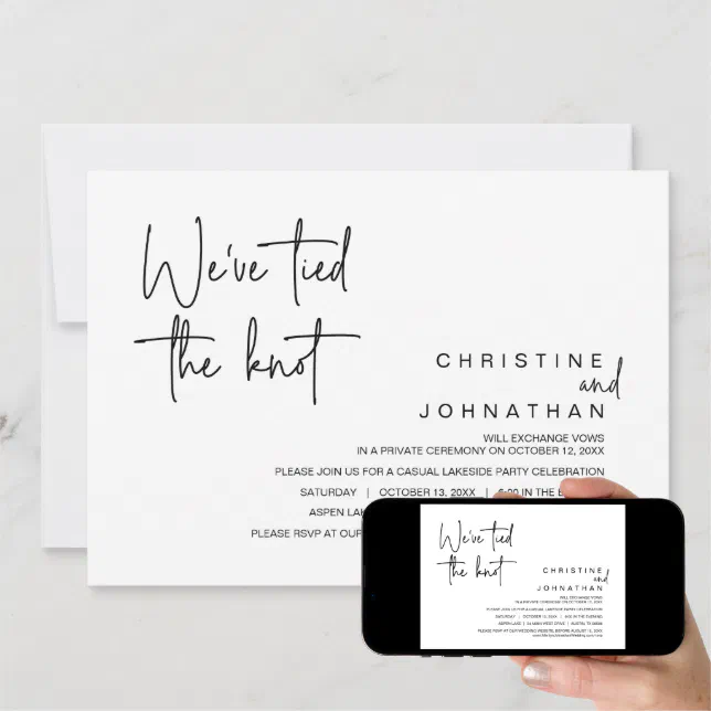 We've Tied The Knot, Wedding Elopement Party Invitation | Zazzle
