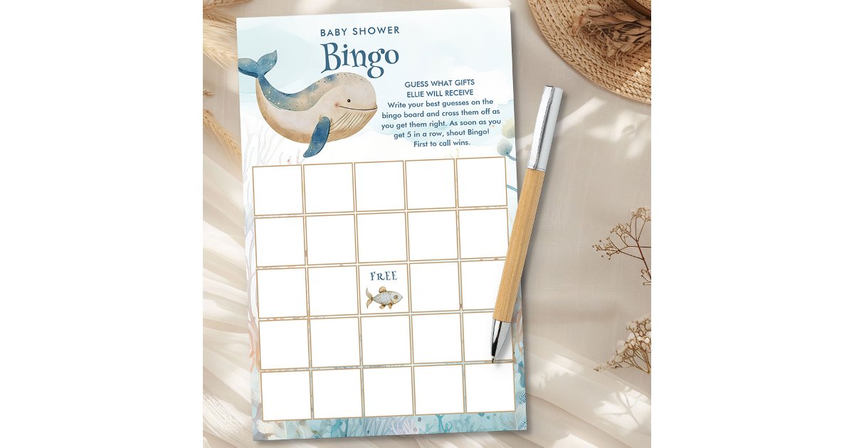 Whale Baby Shower Bingo Game | Zazzle