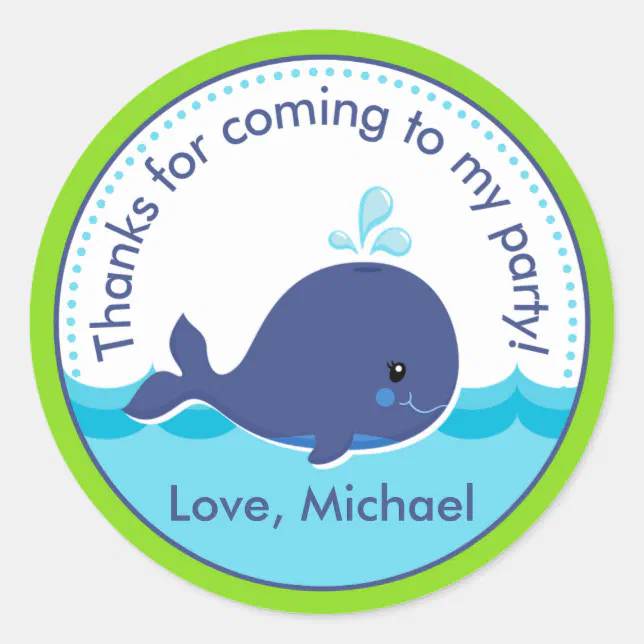 Whale Birthday Party Favor Tag Sticker | Zazzle