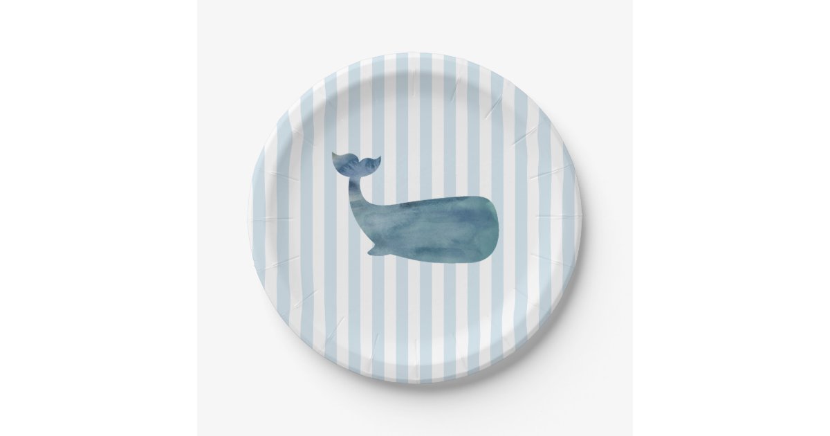 Whale Nautical Stripe Paper Plates | Zazzle