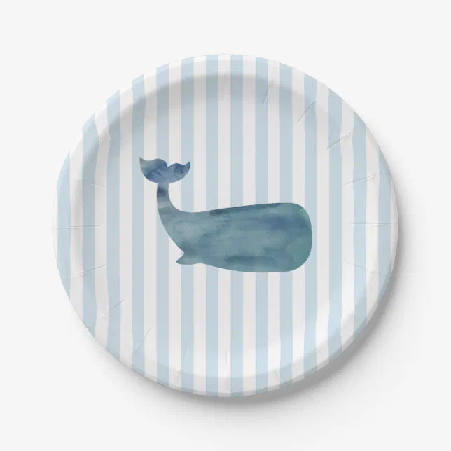 Whale Nautical Stripe Paper Plates | Zazzle