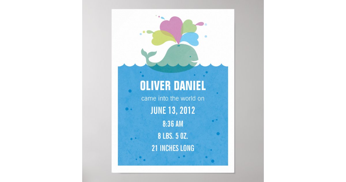 Whale Nursery Art Birth Statistics Poster | Zazzle