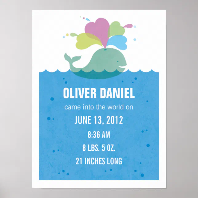 Whale Nursery Art Birth Statistics Poster | Zazzle