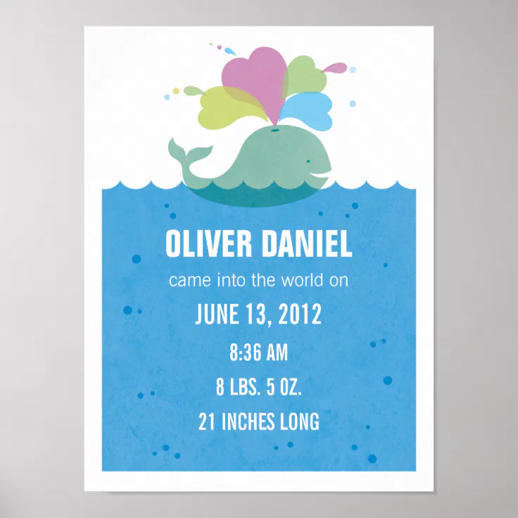 Whale Nursery Art Birth Statistics Poster | Zazzle