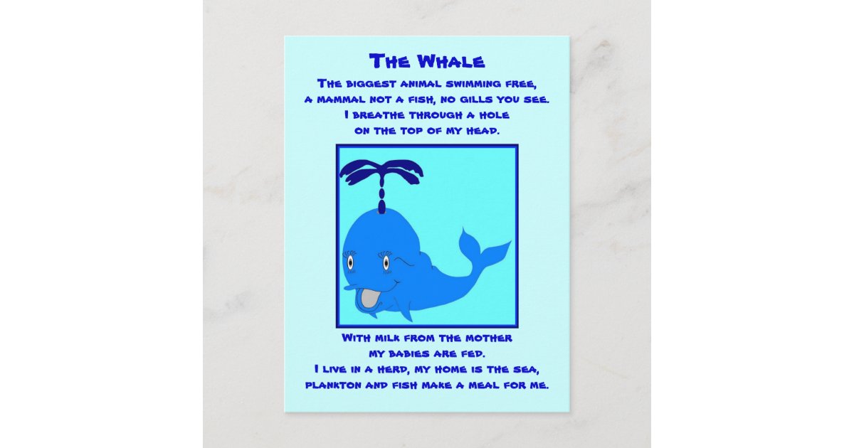 Whale poem postcard | Zazzle