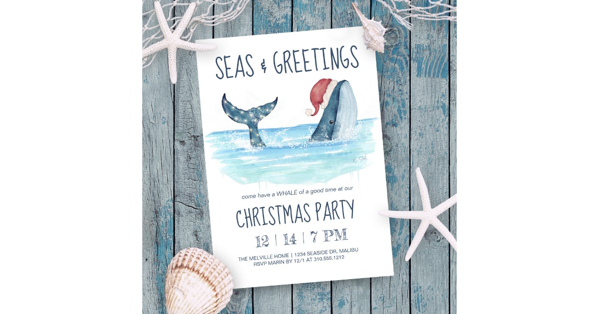 Whale Santa Sea Nautical Christmas Party Invitation | Zazzle