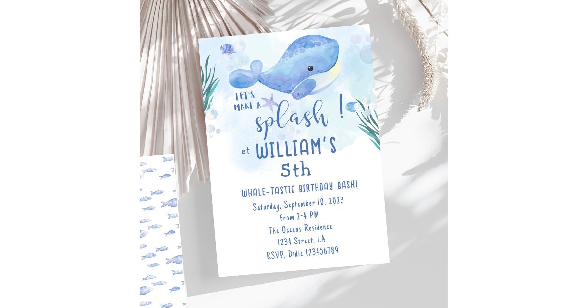 Whale Tastic Blue Birthday Invitation | Zazzle