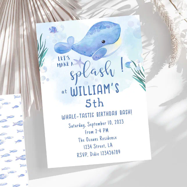 Whale Tastic Blue Birthday Invitation | Zazzle