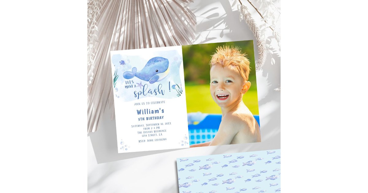 Whale Tastic Blue Birthday Photo Invitation | Zazzle