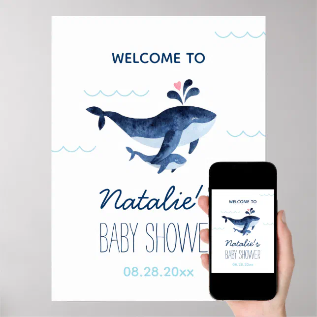 Whales Nautical Under the Sea Baby Shower Welcome Poster | Zazzle