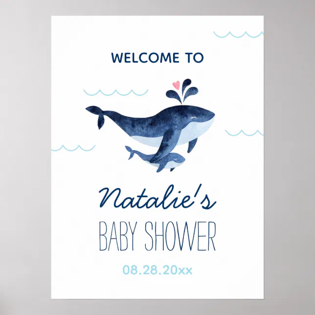 Whales Nautical Under the Sea Baby Shower Welcome Poster | Zazzle