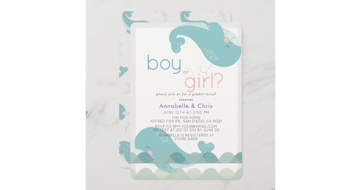 Whales on the Waves Gender Reveal Invitation | Zazzle Whales on the Waves Gender Reveal Invitation | Zazzle