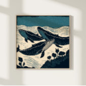 Whales Sea Ocean Marine Nature Linocut Nova Scotia Poster | Zazzle