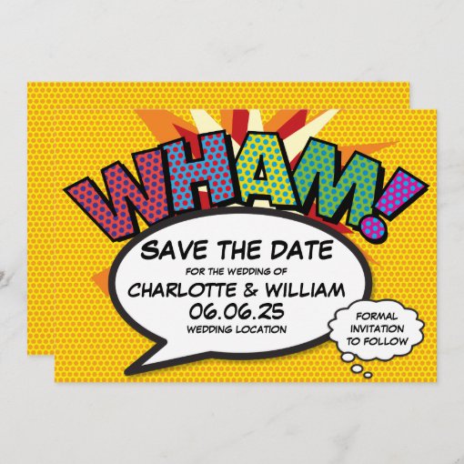 WHAM Save the Date Fun Retro Comic Book Pop Art Invitation | Zazzle