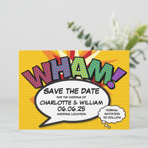WHAM Save the Date Fun Retro Comic Book Pop Art Invitation | Zazzle