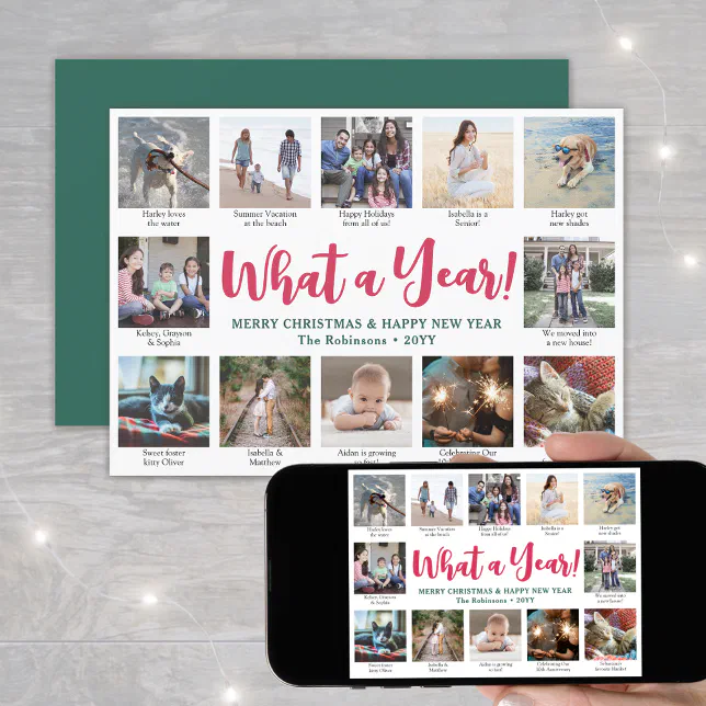 What a Year! 12 Photos & Captions Bright Modern Holiday Card | Zazzle