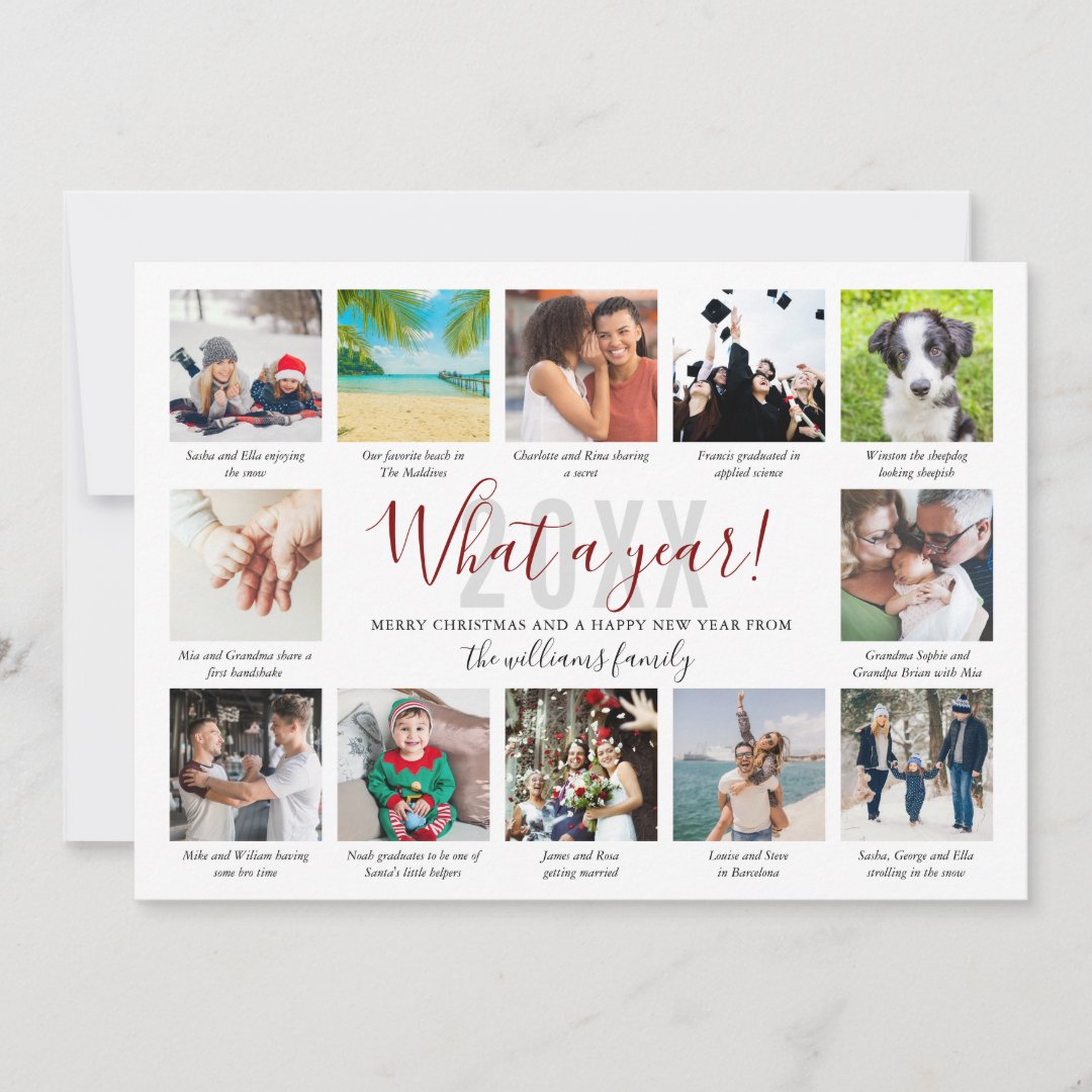 What A Year In Review Captions 12 Photo Collage Ho Holiday Card | Zazzle
